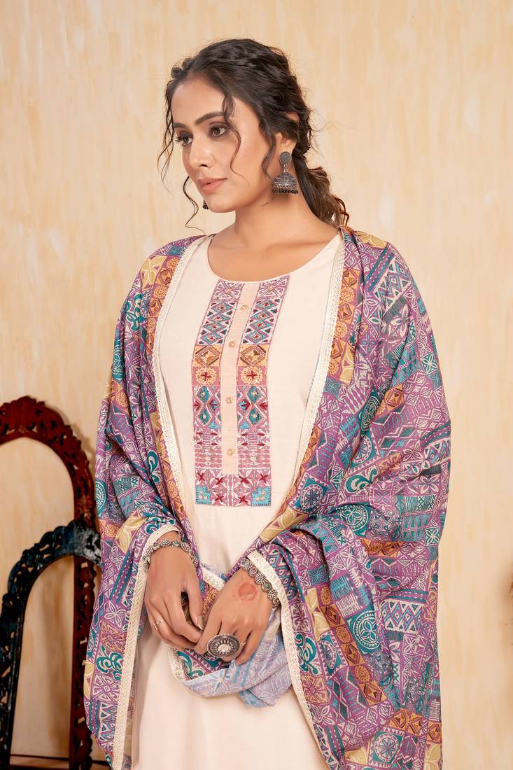 Beautiful off white colour viscose silk fabric smart readymade girlish ...