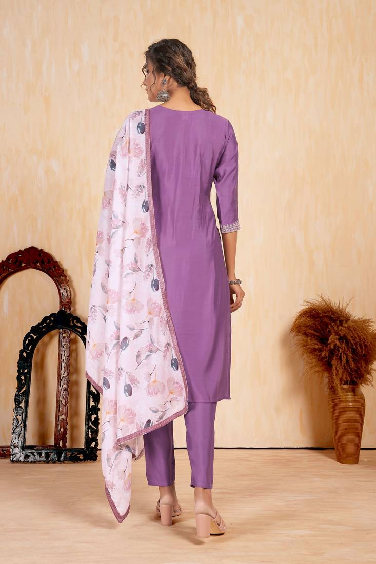 Beautiful voilet colour viscose silk fabric smart readymade girlish ...