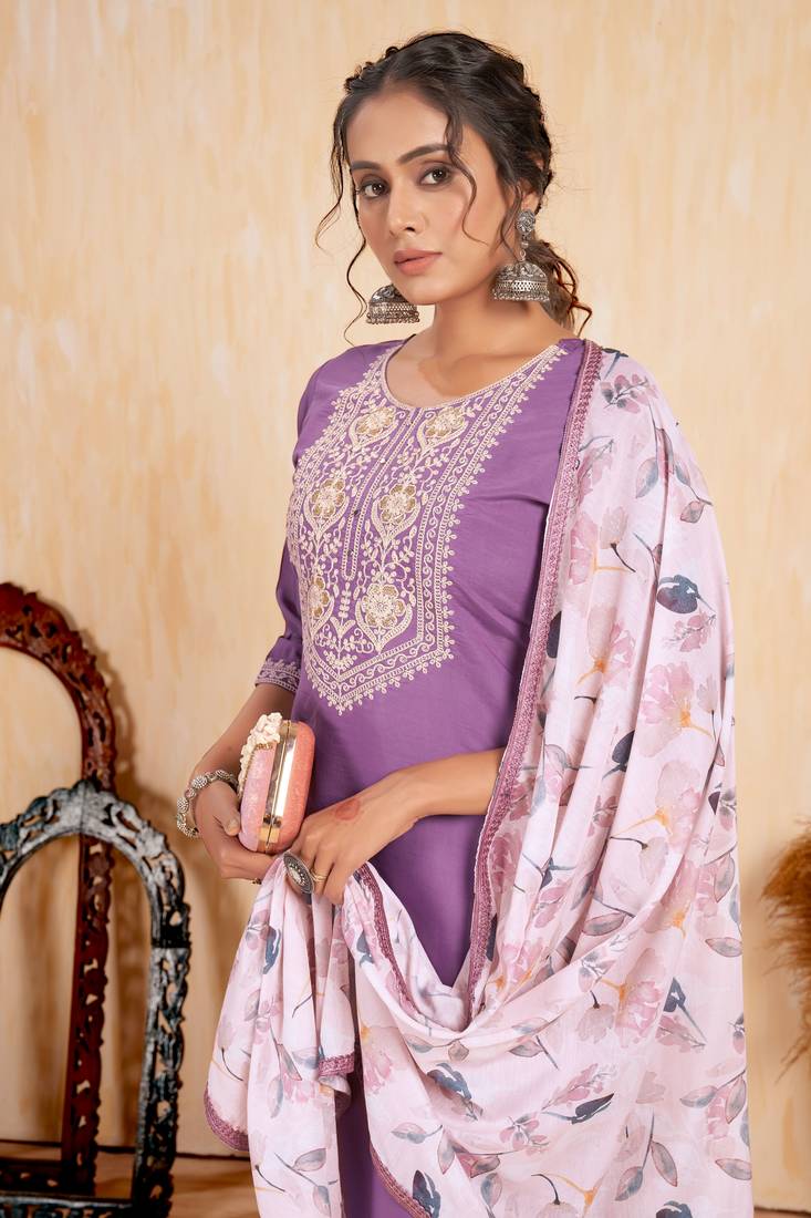 Beautiful voilet colour viscose silk fabric smart readymade girlish ...