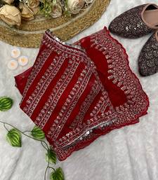 Red Colour Wedding Wear Zimmi Choo Silk Heavy Work Saree With Stitched ...