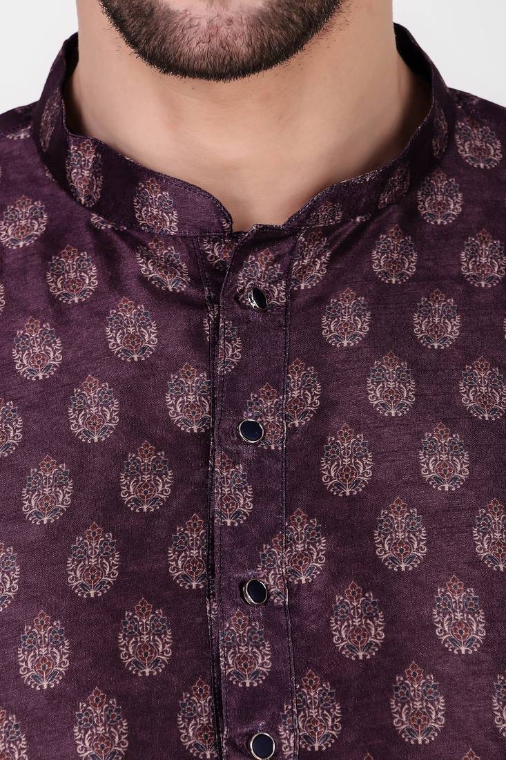 Purple Printed Art_Silk Stitched Kurta-Pajama - Koshin - 4352580
