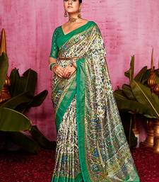 Off White & Sea Green Colour Printed Patola Silk Blend Sarees For Women ...