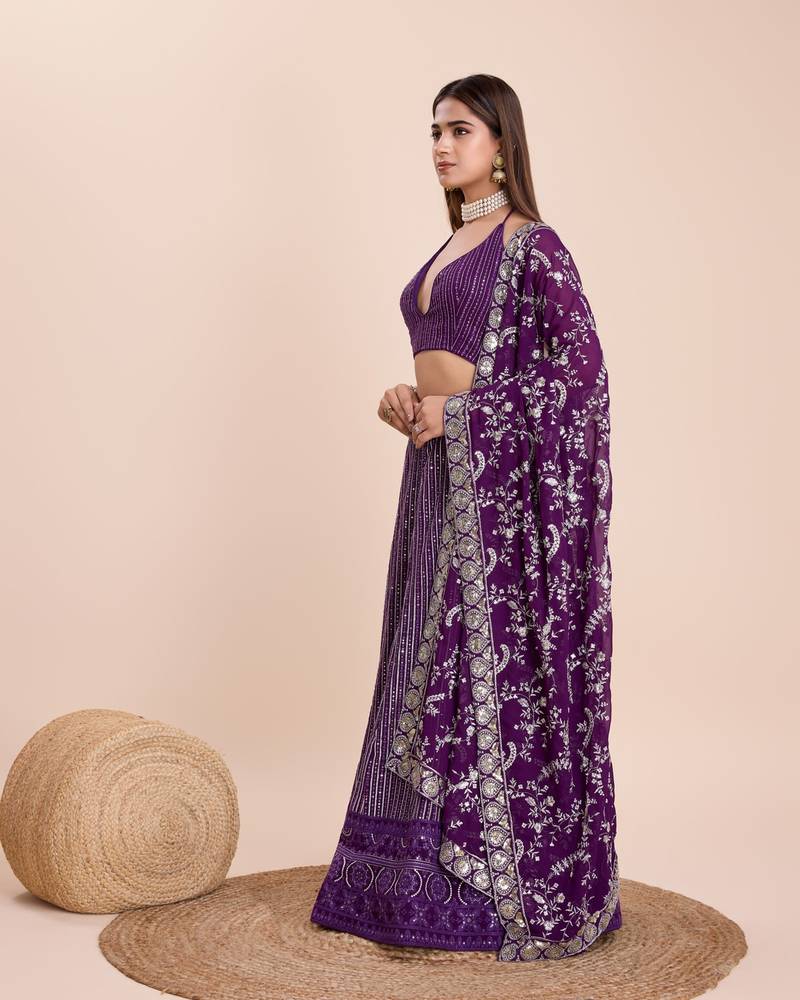 Purple Designer Indian Bride Party wear lehenga Cholis - Dishani ...