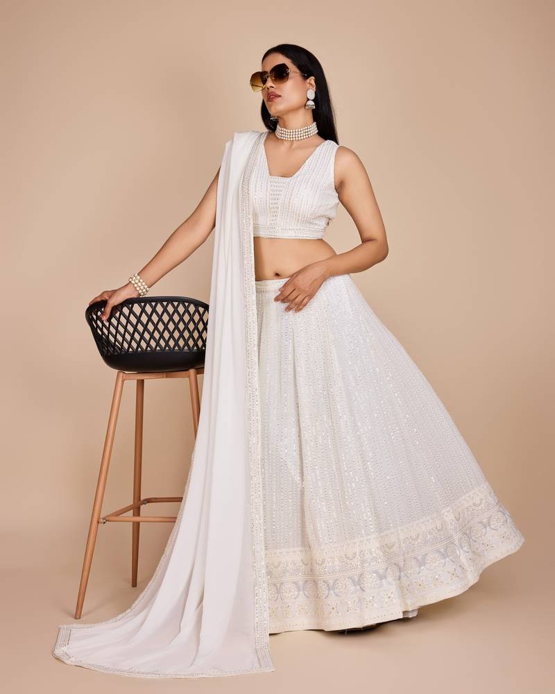 White Designer Indian Bride Party wear lehenga Cholis for wedding ...