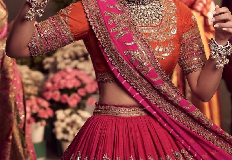 Riya Sadi Pink & Orange Heavy Embroidery with Sequence Faux Georgette ...