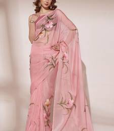 Gajri colour blooming organza fabric designer brush printed trendy ...