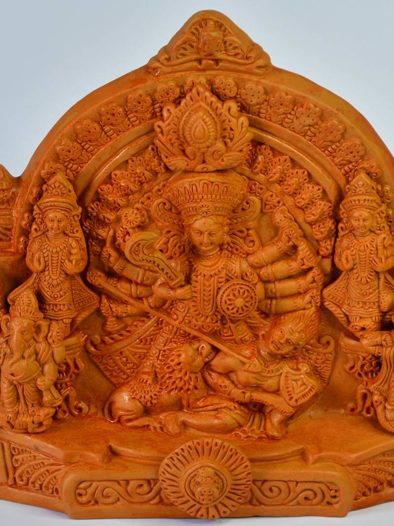 SOWPEACE Terracotta Durga Mata Idol - Premium Tabletop Decor ...