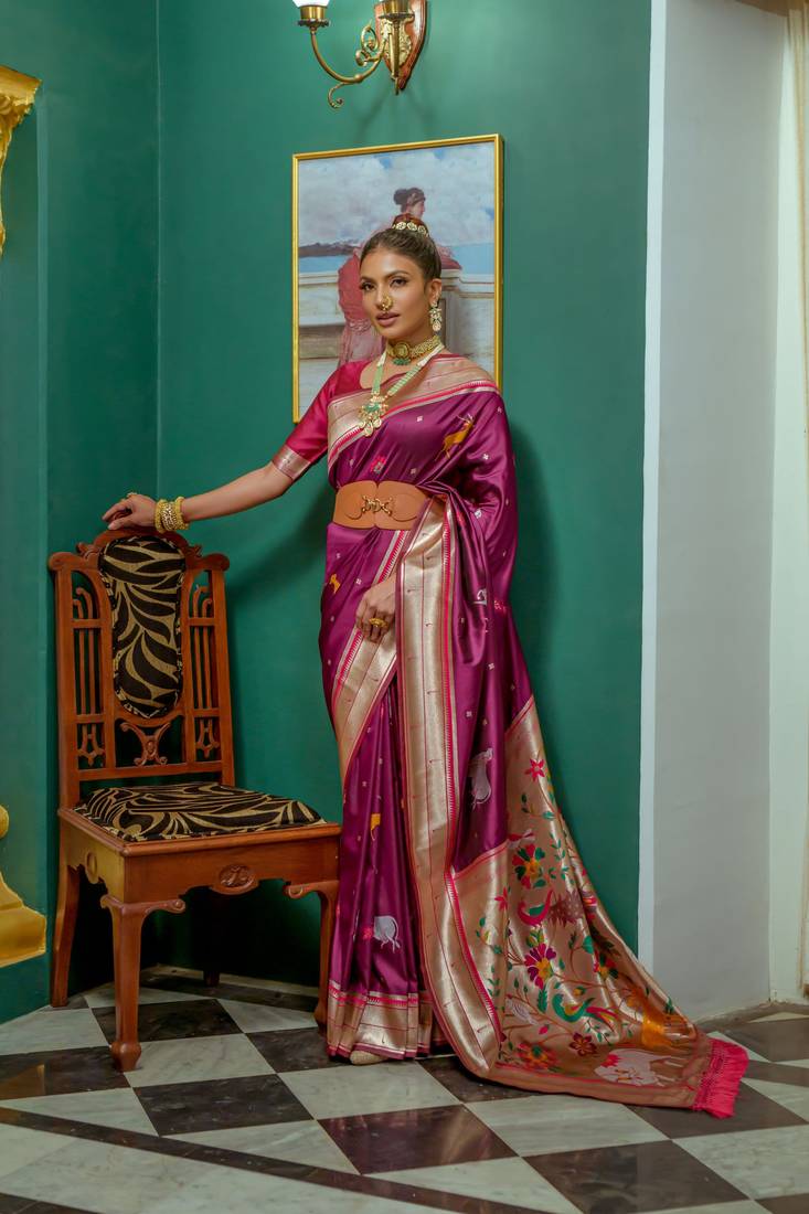Purple Marathi Traditional look Paithani saree - Kateshiya - 4394838