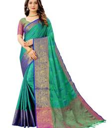 Psvan Green Kanjivaram Silk Contrast Border And Pallu Saree And Blouse ...