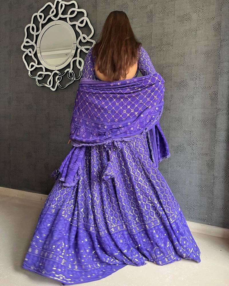 Riya Sadi Purple Floral Embroidery Work Georgett Lehenga Choli with ...