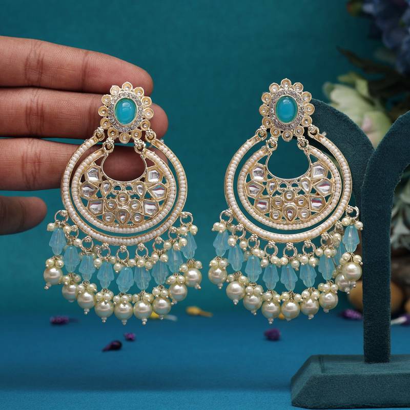 Sky blue color kundan earrings Jaipur Mart 4411672