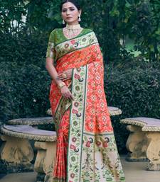 orange colour soft silk paithani saree with patola style designer pallu ...