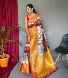 Women Wine Kalamkari Leheriya Printed Saree Rich Pallu Saree With ...