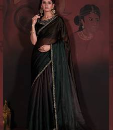 Designer Brown Green Hand work Zarkan Border Satin Saree - Nikunj ...
