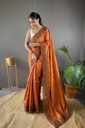 Buy Orange Sarees Online in Latest Styles and Patterns at Mirraw