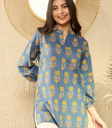 blue floral printed regular tunic - AHIKA - 4419159