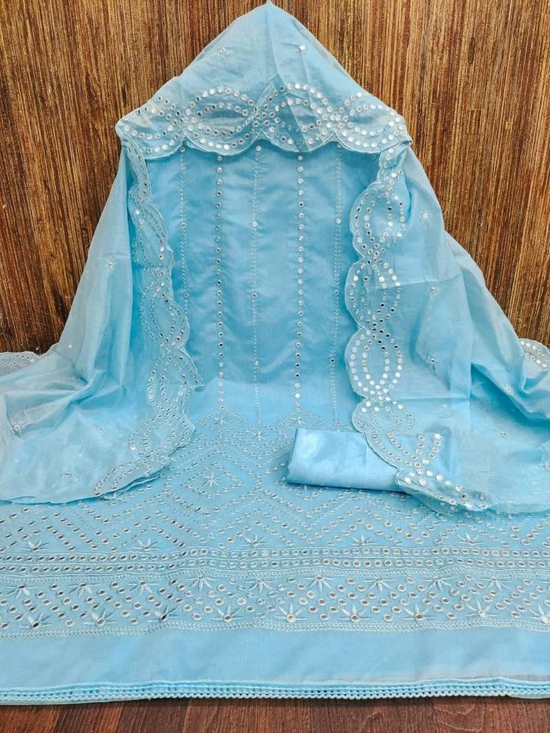 Chanderi Fabrics Mirror Work Dress Material - JESWA - 4419763