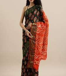 Hand Dyed Black & Orange Bandhani Silk Sustainable Saree - Geroo Jaipur ...