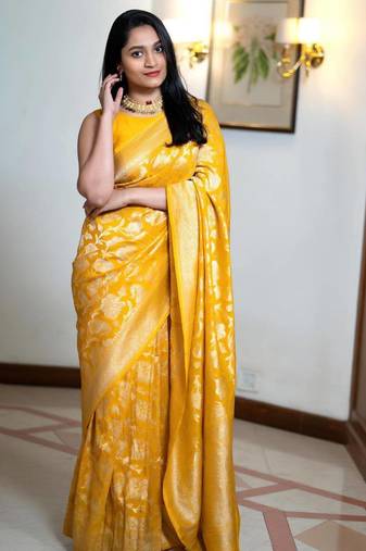 Yellow Sarees: Buy Designer Yellow Saree for Haldi & Wedding