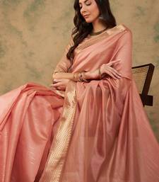 Peach color weaving work cotton organza saree with blouse - Shadow ...