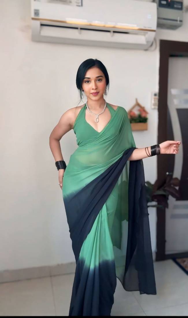Pure Georgette Fabric Padding Print Ready To Wear Saree With Un ...
