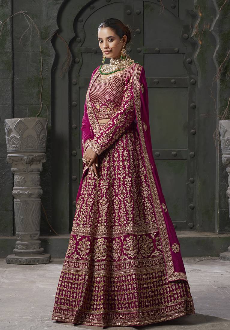 Embroidered Georgette Fancy Rani Pink Readymade Bridal Lehenga Choli ...