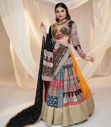 Riya Sadi Multicolor Heavy Muslin Cotton with Digital Print & Mirrow Work Semi Stitched Lehenga ...