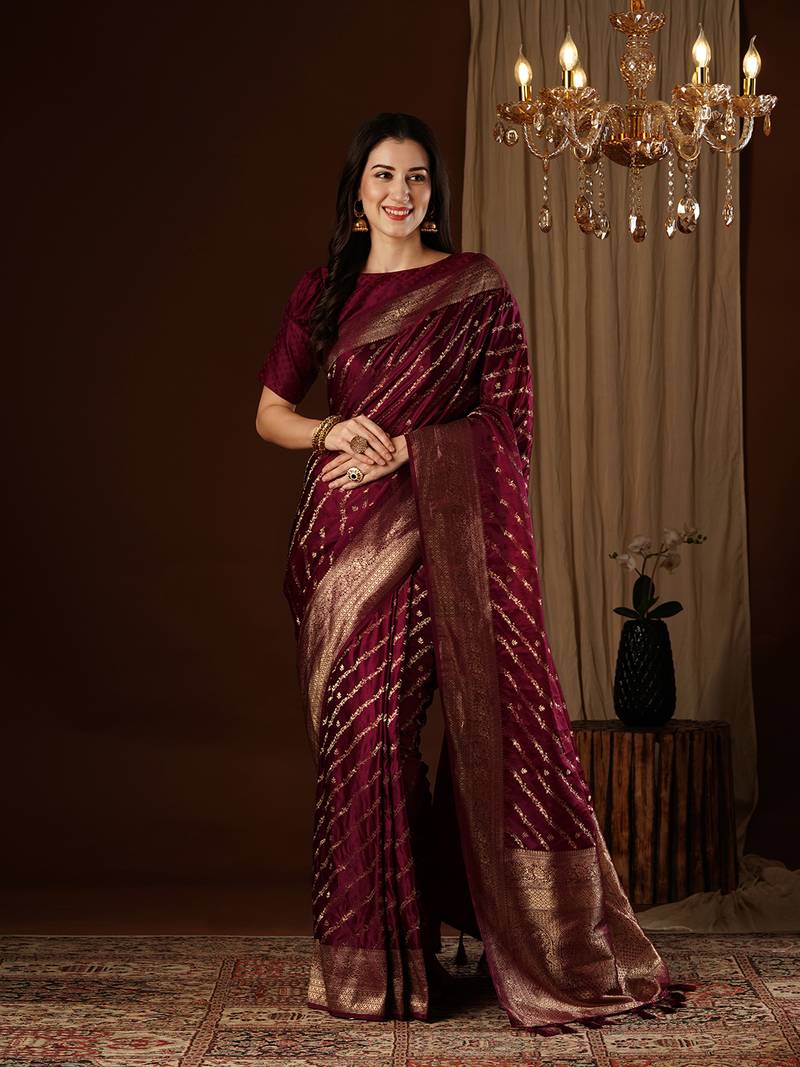Maroon Traditional Designer Pure Satin Saree - BAPS - 4442504
