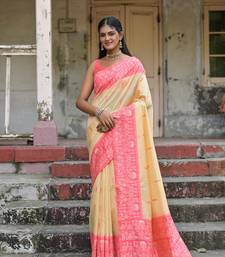 Gajari Soft Raw Silk Saree Contrast Weaving Border With Fancy Tassels ...