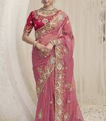 Pink Color Codes And Sequins Fancy Fabric Wedding Wear Saree With ...