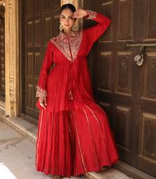 Ruhani Sharara Set in Red with Marodi Handwork - AMOREE INDIA - 4492510