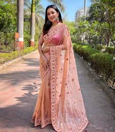 Peach Colour Twil Net Thread Work Saree - Teeya Creation - 4498799