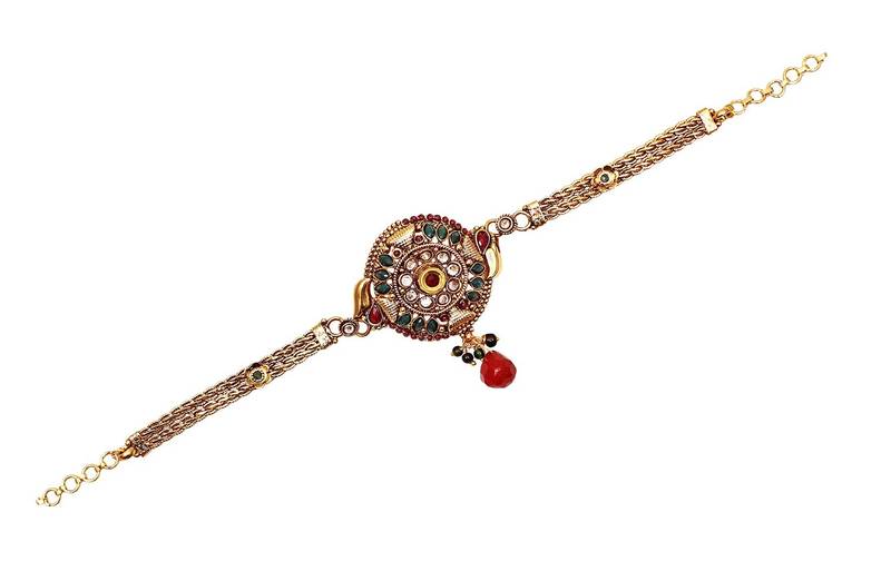 Designer & Traditional Style gold plated Green Red Stone Bajuband ...