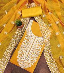 Women's Mustard Chanderi Cotton White Embroidered Lucknowi Chikankari ...
