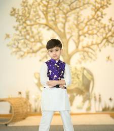 White kurta set with koti for boy kids - devils n angels - 4528128