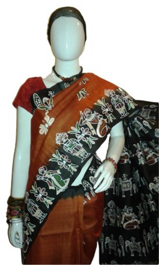 Copper color designer Tussar Silk saree with blouse - Krishnakali ...