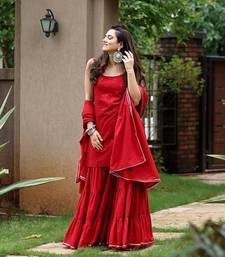 Red Embroidered Work Chikankari Sharara Suit With Dupatta Set - ns ...