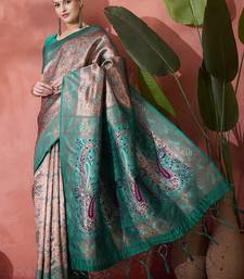 green Poly silk blend Saree with Blouse - Leeza Store - 4582384