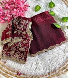 maroon satin silk blend saree with diamond work with stitched blouse ...