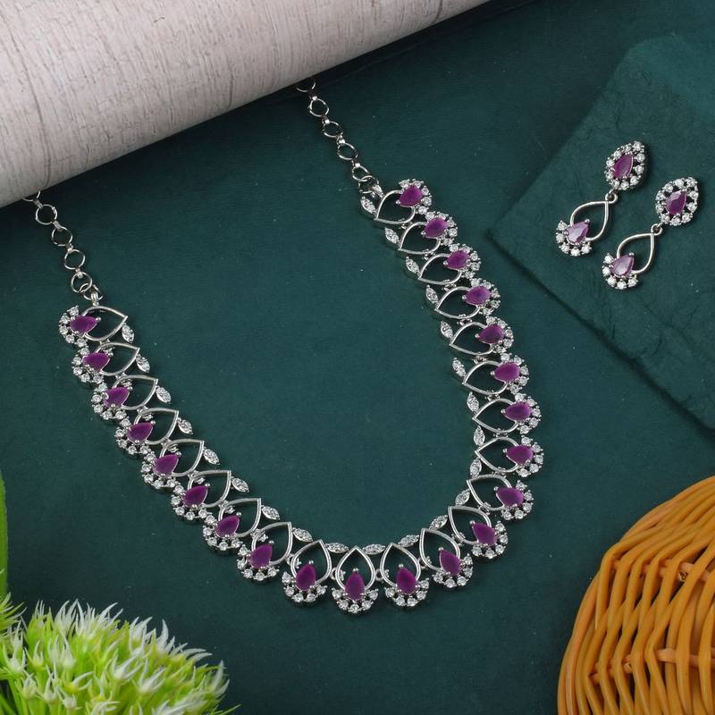 Rani color american diamond necklace set with vintage inspired style ...