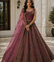Pink Fancy Multi Thread Embroidery Dori-Sequin And Zircon Bridal Net ...