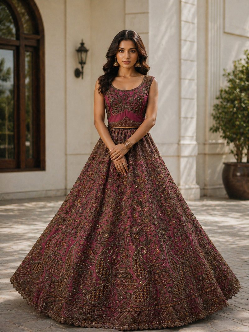 Pink Fancy Multi Thread Embroidery Dori-Sequin And Zircon Bridal Net ...