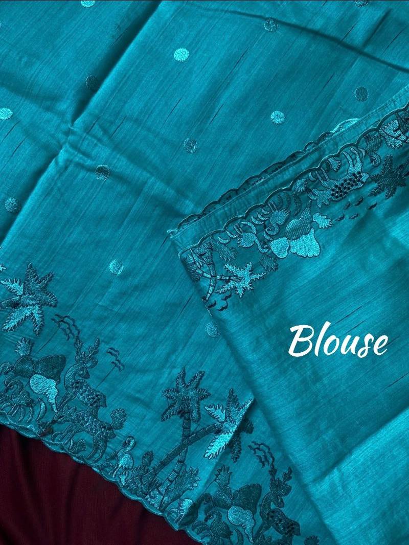 Blue matka silk multi-thread embroidery work saree - VD INTERNATIONAL ...
