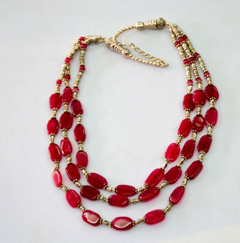 Designer triple line Antique necklace set with beautiful pair of jhumka ...