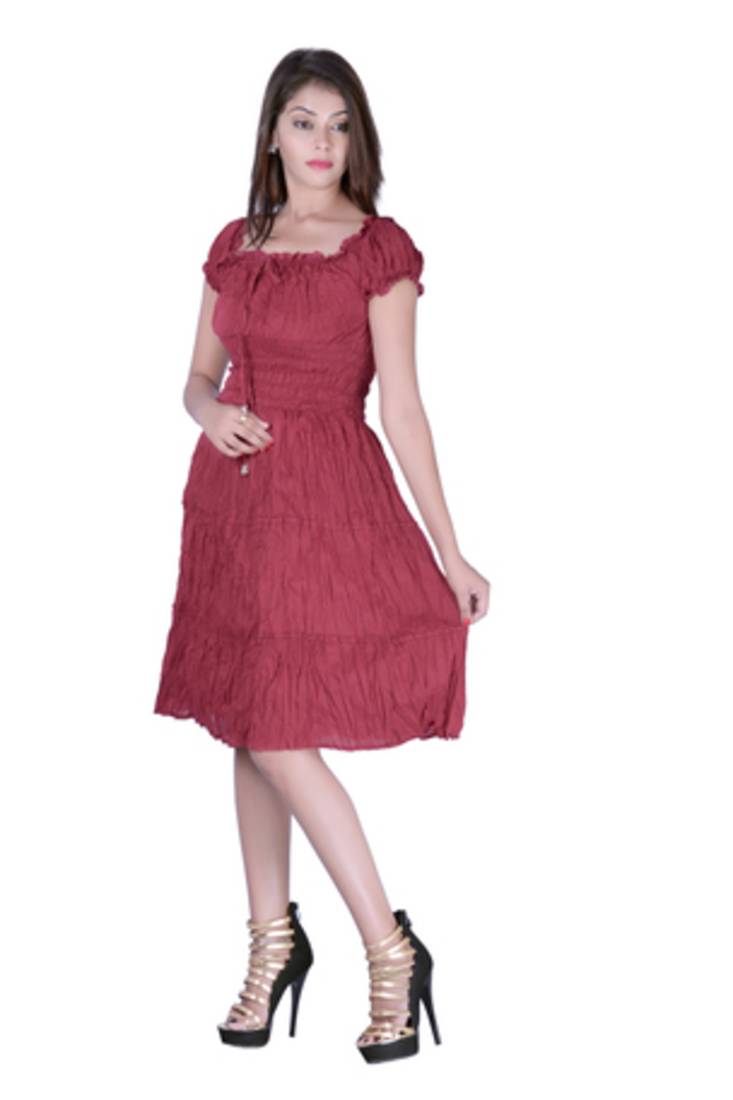 Cotton Plain Maroon Tyre Color Dress - Uttam - 749619