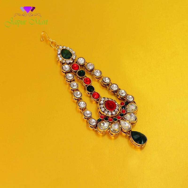 Green Maroon Color Head Passa Matha Tikka - Jaipur Mart - 804362