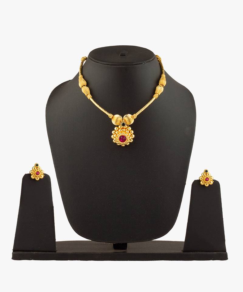 Golden Round Mani Fancy Pipe Thushi 24K Gold Plated Alloy Necklace and ...