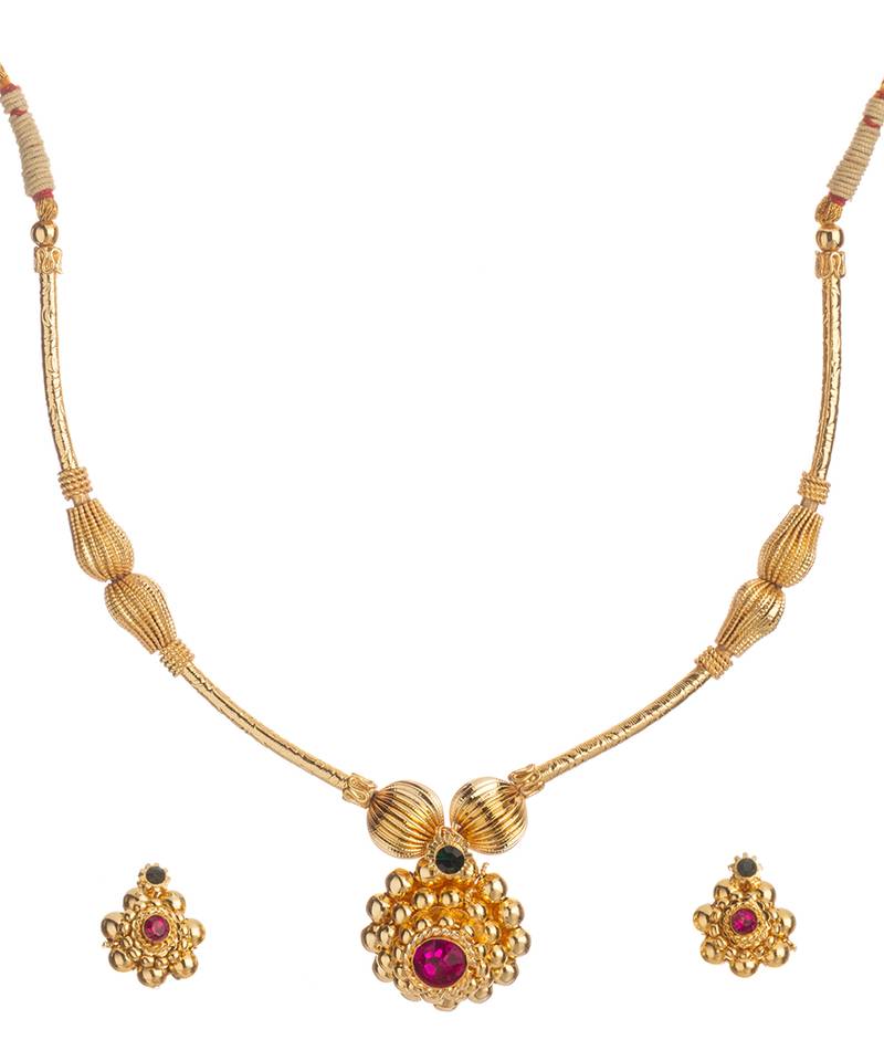 Golden Round Mani Fancy Pipe Thushi 24K Gold Plated Alloy Necklace and ...