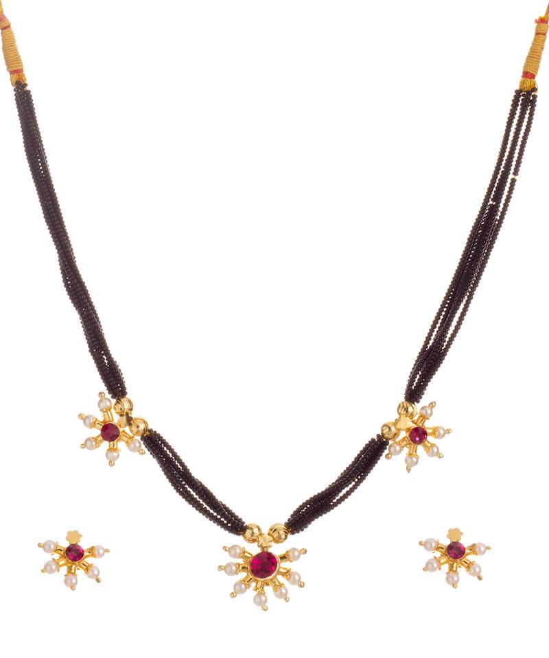 Moti Fancy Thushi Mangalsutra and Earring Set - KALAPURI - 830469
