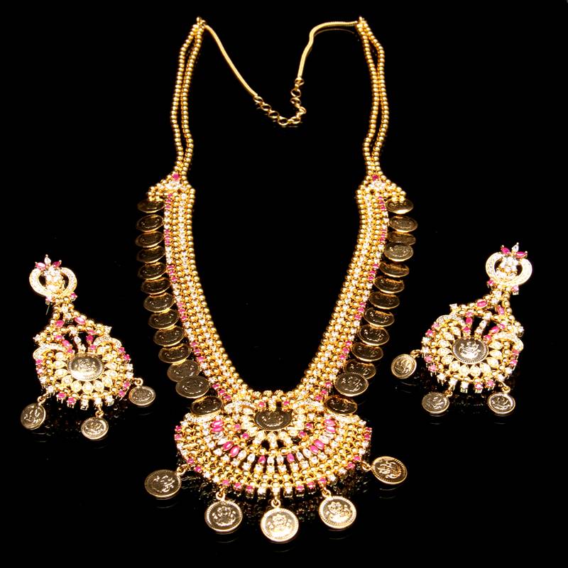 Antique Golden Stone Studded Temple Themenecklace Set (Ad Ruby) - GO ...